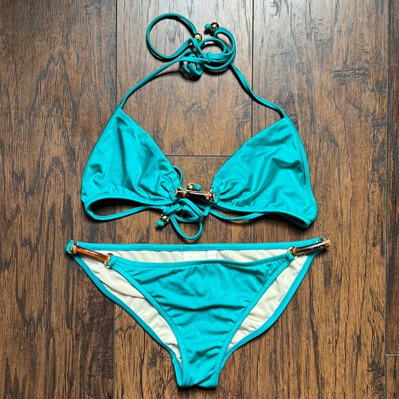 Milly | Swim | Milly Teal Bikini With Wood Detail | Poshmark